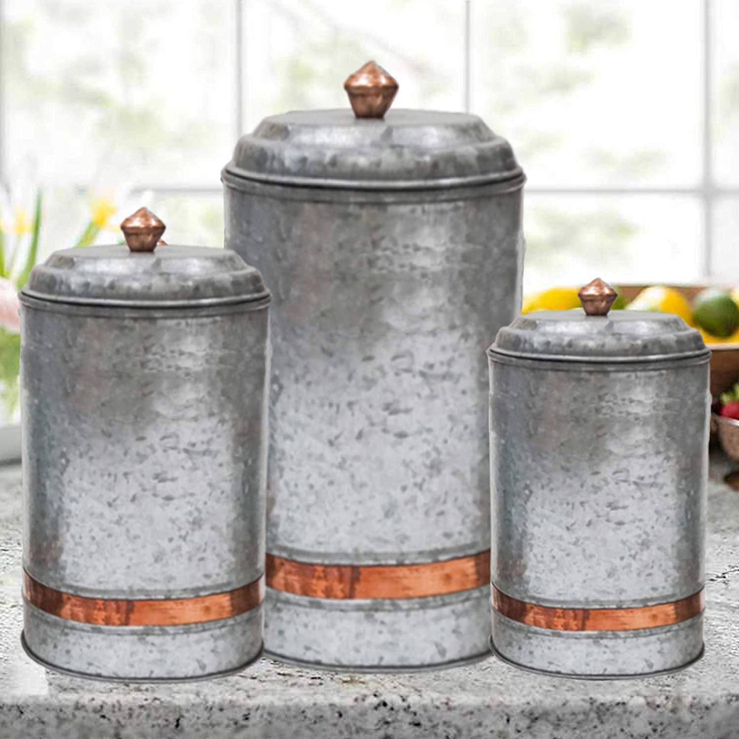 IR 23256 - Galvanized Canister Set of 3 With Copper Band – India ...