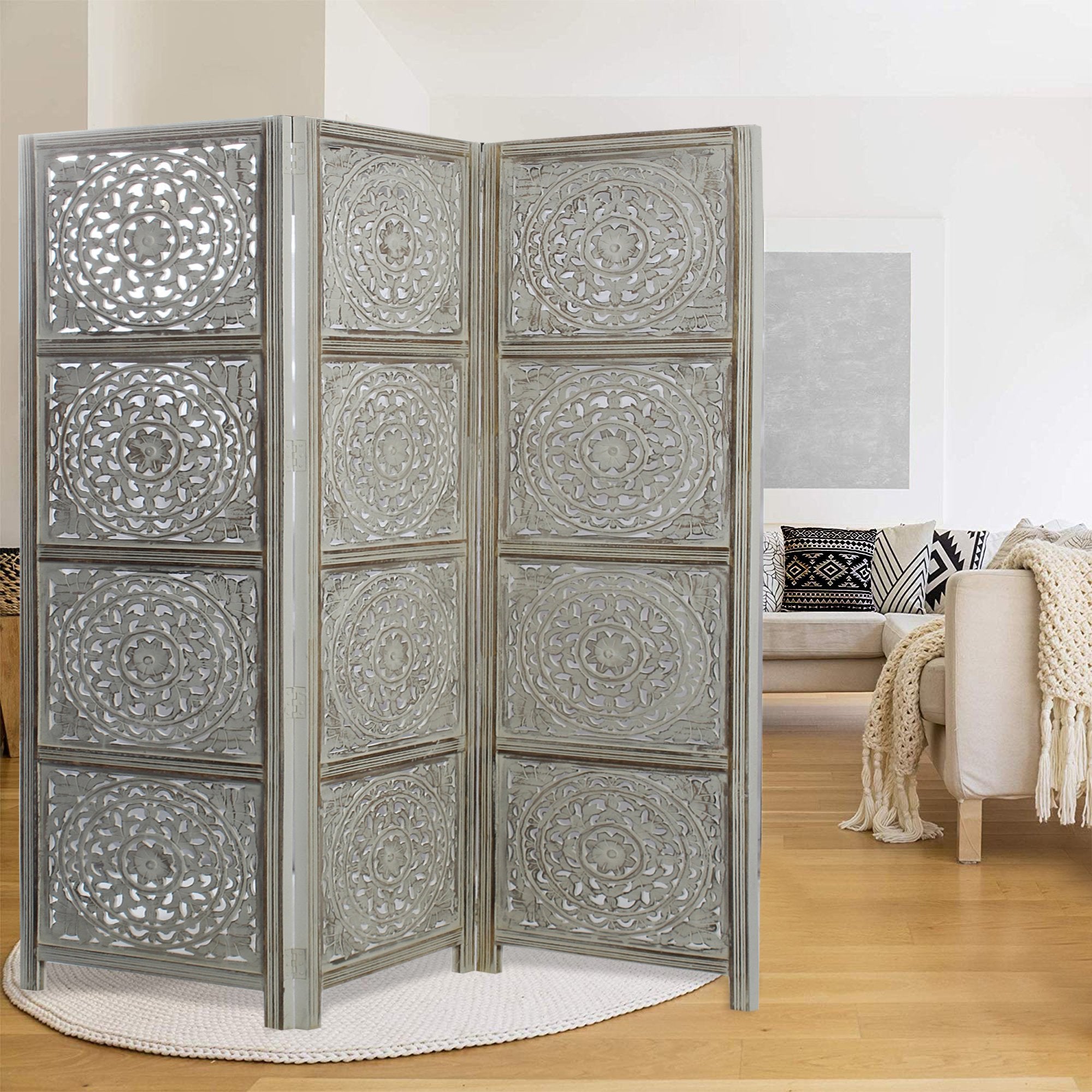 SH 305013W - 3 Panel Round Floral Room Divider – India Overseas Trading ...