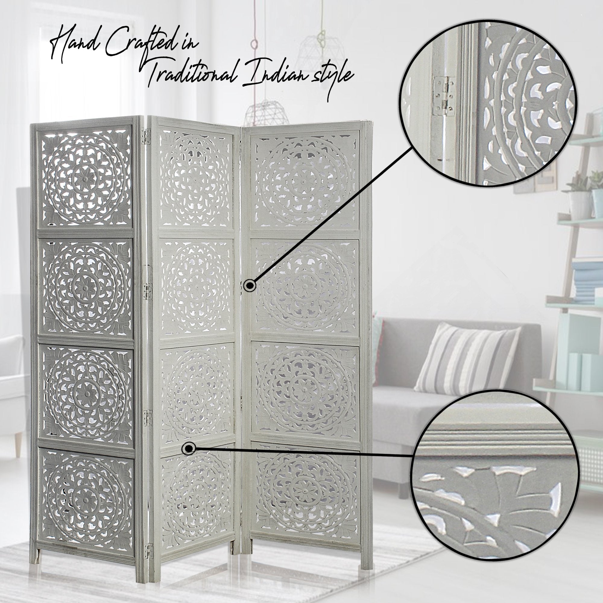 SH 305013W - 3 Panel Round Floral Room Divider – India Overseas Trading ...