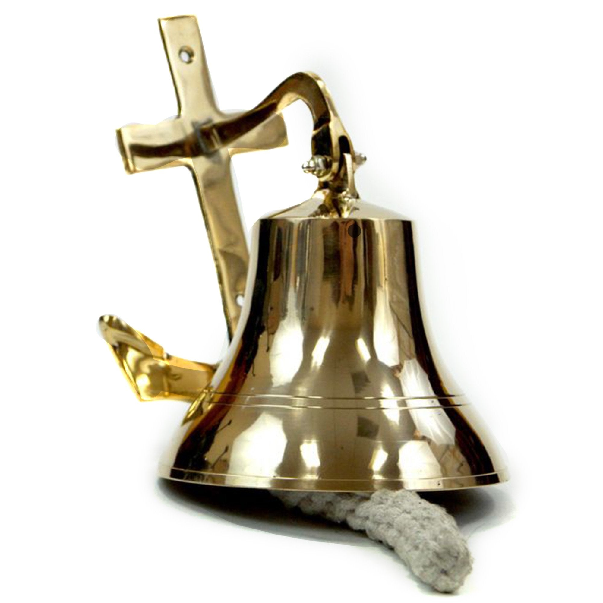 Gold Finish Brass Anchor Ship Bell with Rope, 6" – India Overseas ...